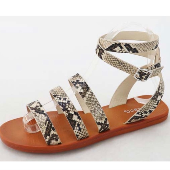 BAMBOO | Shoes | Snake Print Ankle Strap Sandals | Poshmark